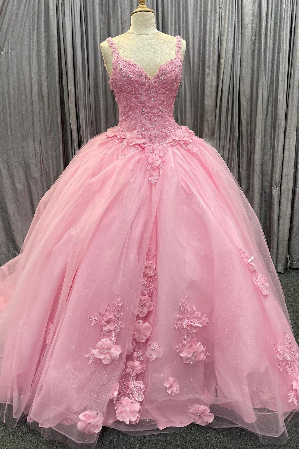 Pink Floral Appliques Sweetheart Lace-Up Ball Gown – Modsele