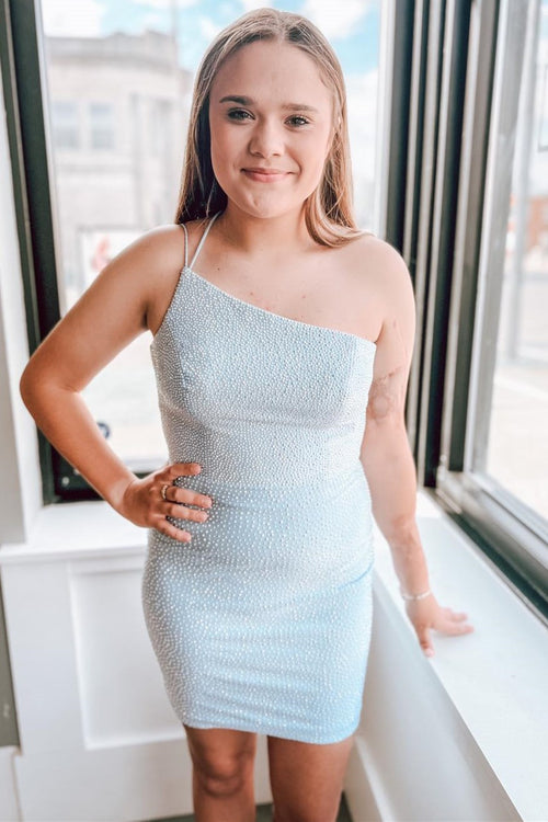 Light Blue Sequin Lace Corset Bodice Tiered Homecoming Dress – Modsele