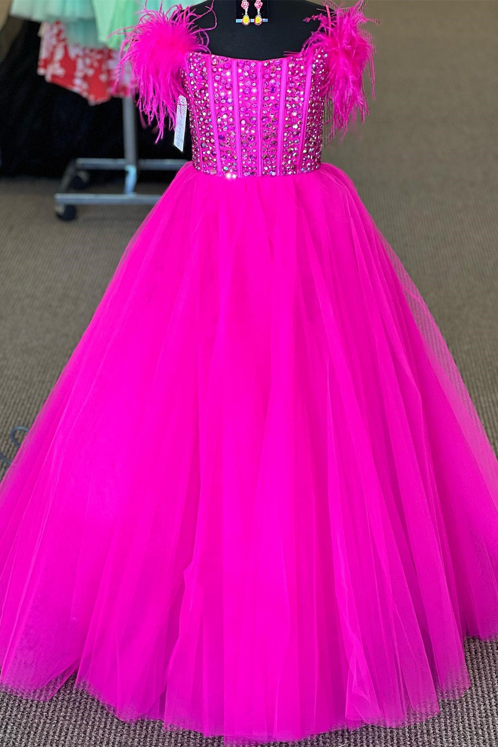 Magenta Beaded Cold-Shoulder Long Girl Pageant Dress – Modsele