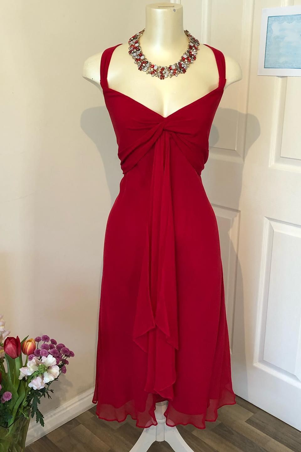 Red Chiffon Twist Knot Straps A-line Wedding Guest Dress – Modsele
