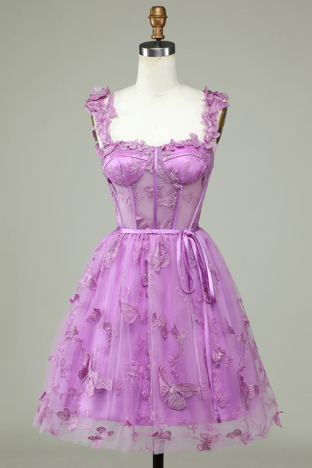 Magenta Butterfly Lace Corset A-Line Homecoming Dress – Modsele