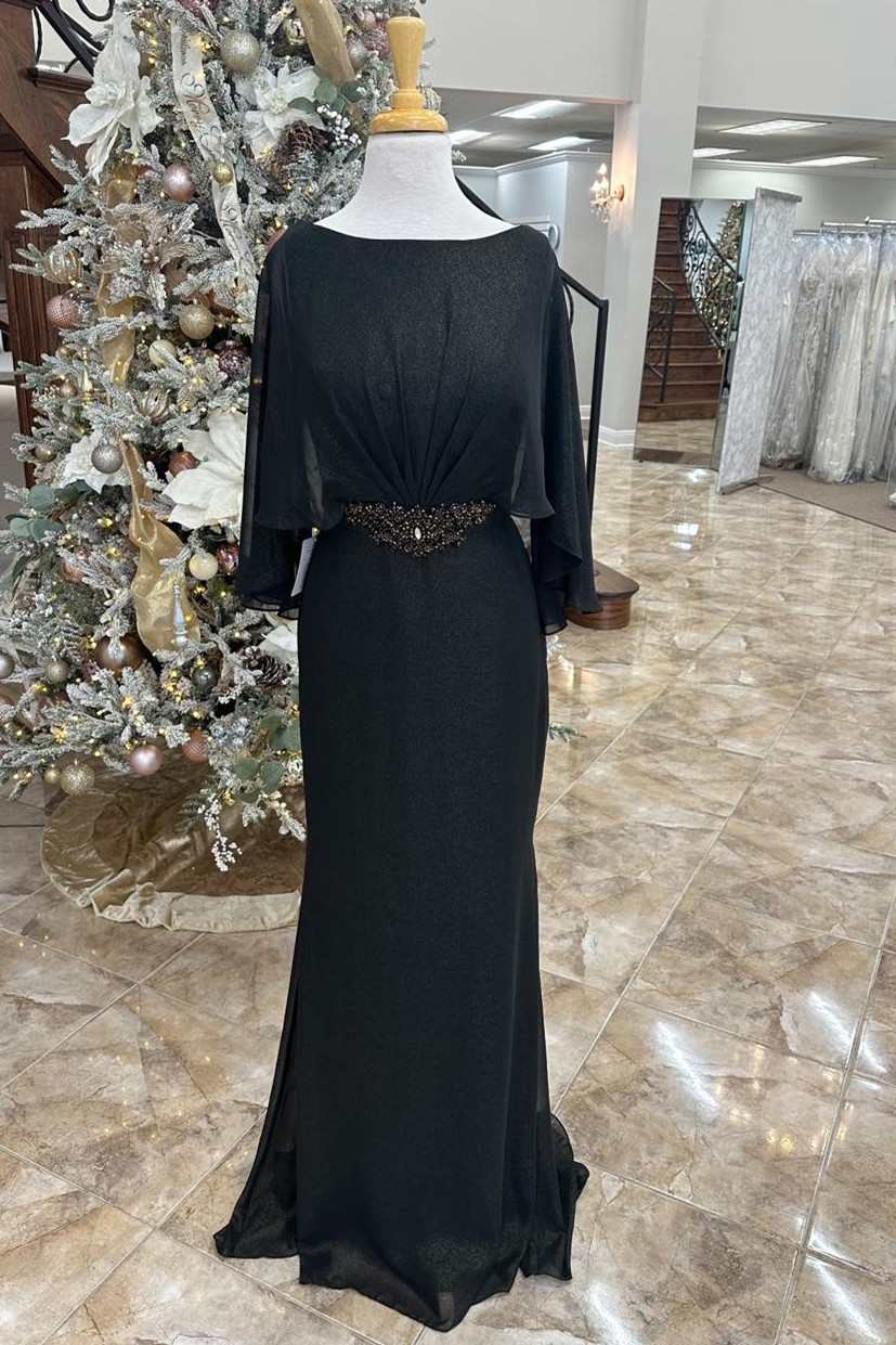 Black Rhinestones Cape Sleeves Long Formal Dress – Modsele