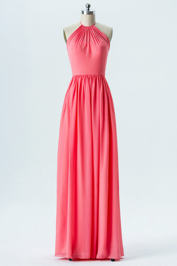 Hot Pink Halter Backless Bridesmaid Dress – Modsele
