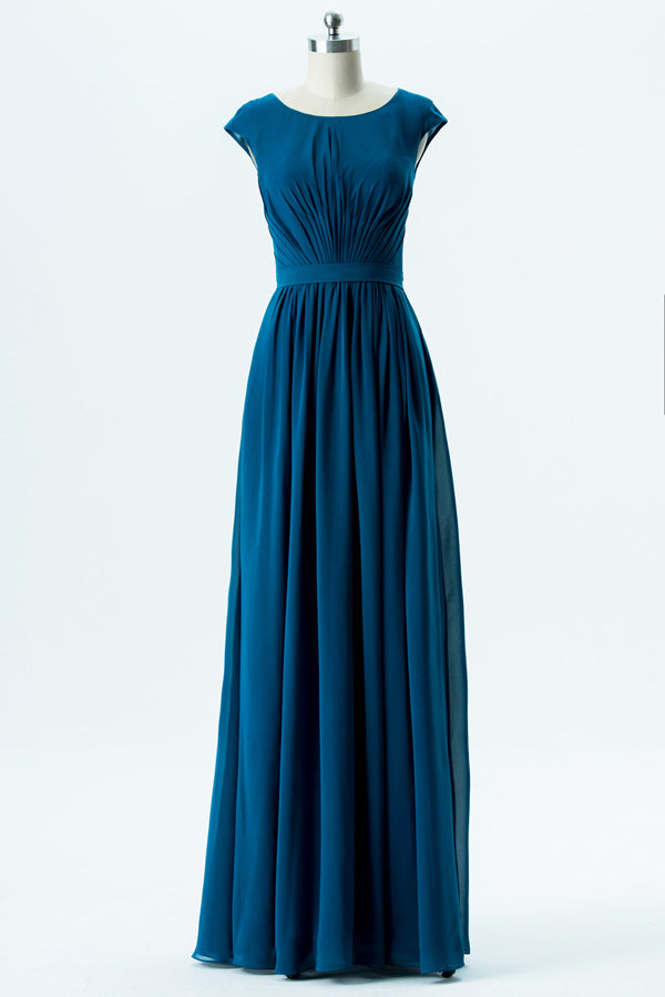 Teal Chiffon Banded Waist Bridesmaid Dress – Modsele