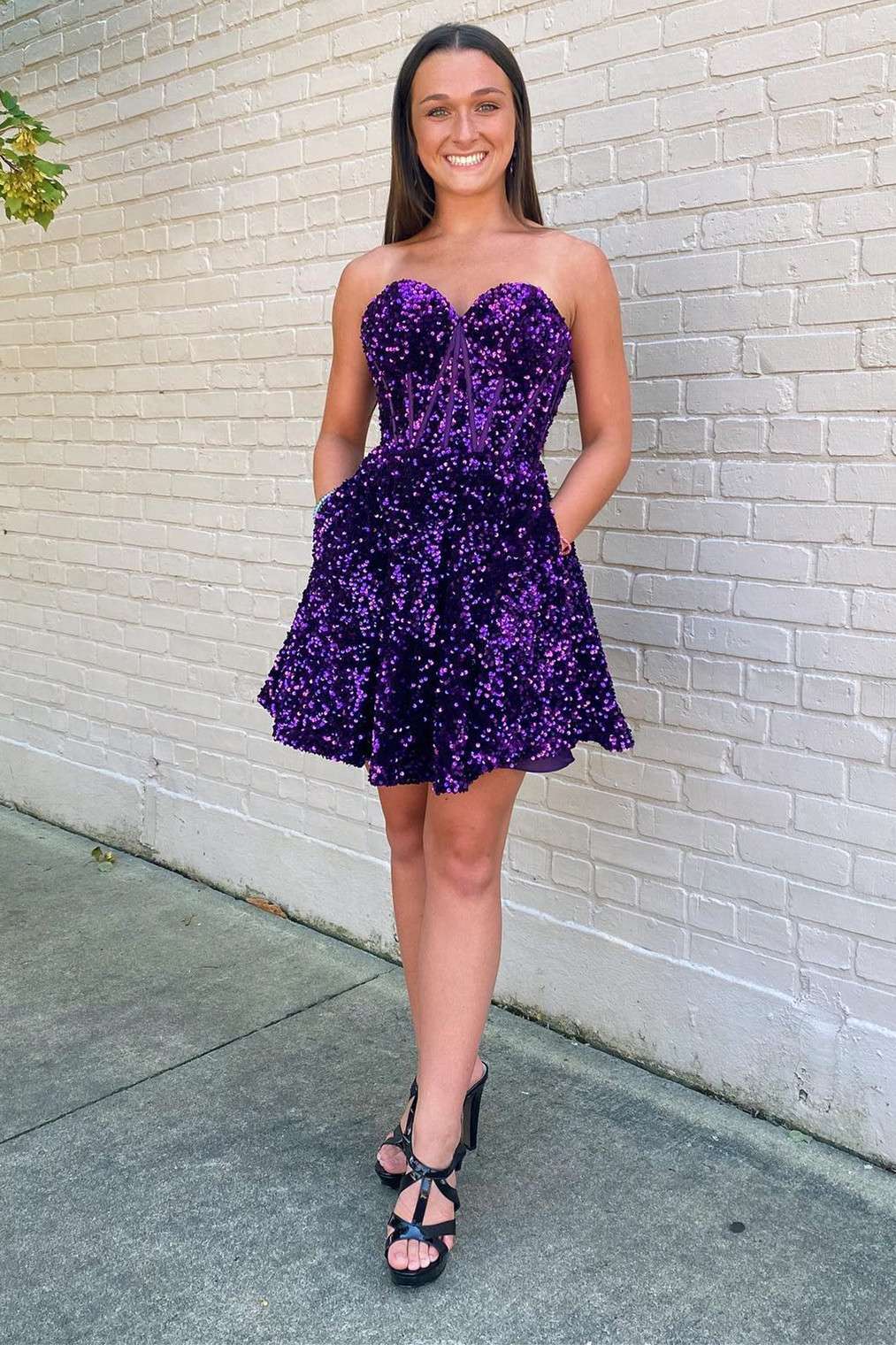 Purple Sequin Sweetheart A-Line Short Homecoming Dress – Modsele